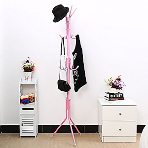 uxcell Metal Coat Rack,Standing Coat Tree 12 Hooks Hanger for Handbags Hat Umbrella Clothes Home Decorate Fuchsia