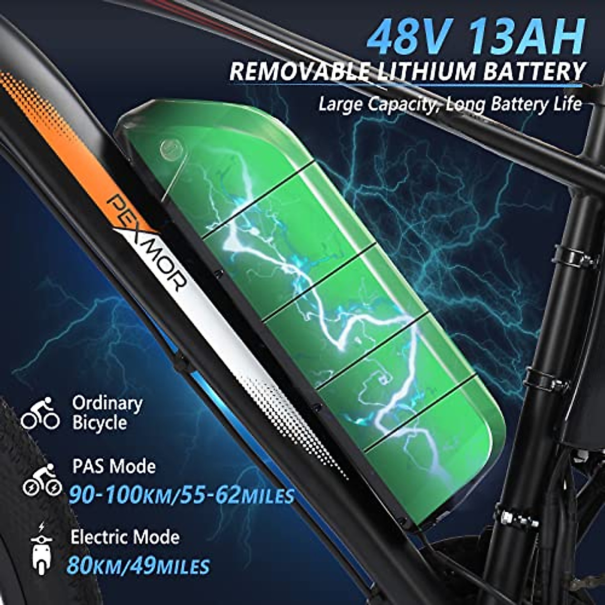 PEXMOR Electric Bike for Adults, Ebike Electric Bicycle for Adults 500W 48V 13AH Removable Battery, 20MPH 27.5" E Bike Electric Mountain Commuter Bike, 21 Speed Gear, Suspension Fork, UL Certified