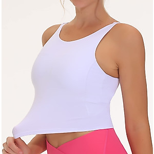 THE GYM PEOPLE Women's Sports Bra Sleeveless Workout Tank Tops Running Yoga Cropped Tops with Removable Padded White