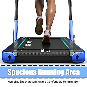 GYMAX Walking Pad, 2 in 1 Free Installation Under Desk Treadmill with Smart App, Remote Control & LED Display, 2.25HP Foldable Portable Compact Running Machine for Small Spaces Home Office (Navy)