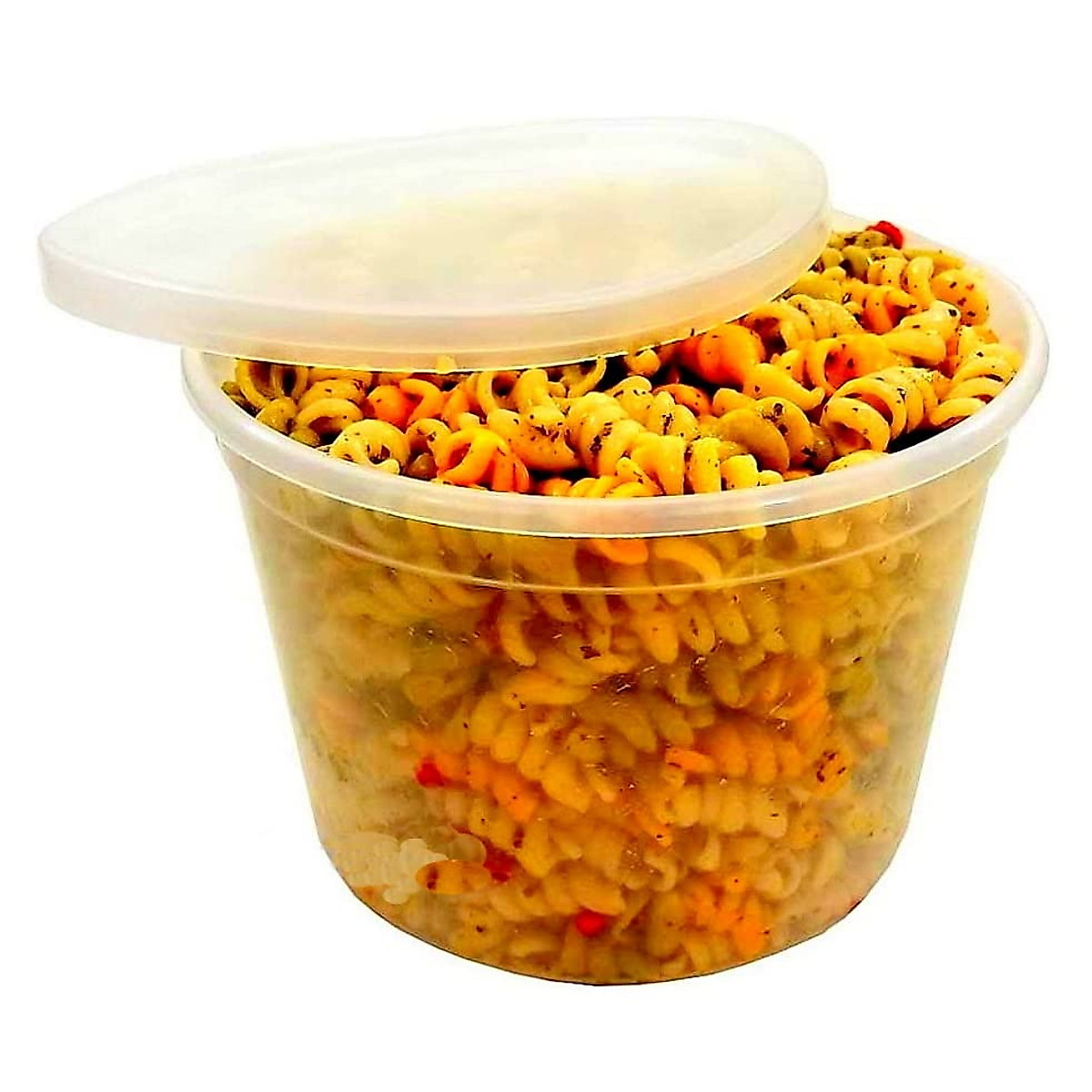 PACTOGO 64 oz (1/2 Gallon) Heavy Duty Round Plastic Deli Soup Containers with Lids, For Meal Prep Containers | BPA Free | Stackable | Leakproof | Microwave/Dishwasher/Freezer Safe (Pack of 5 Sets)