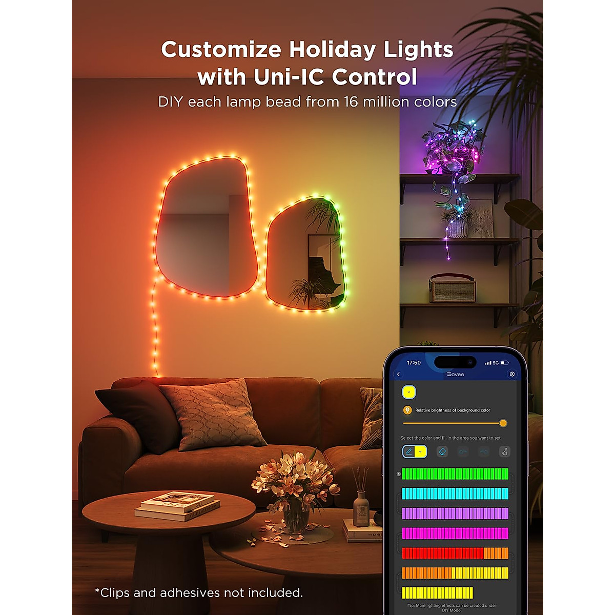 Govee 66ft String Lights, Smart RGBIC Rope Lights Indoor with 99+ Preset Scene Modes, IP65 Waterproof Christmas LED Lights Outdoor, Sync with Music, Works with Alexa, Holiday Home Party Decoration