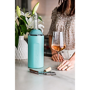 Vinglacé Wine Bottle Chiller- Portable Champagne Insulator- Stainless Steel Wine Cooler Sleeve, Sea Glass