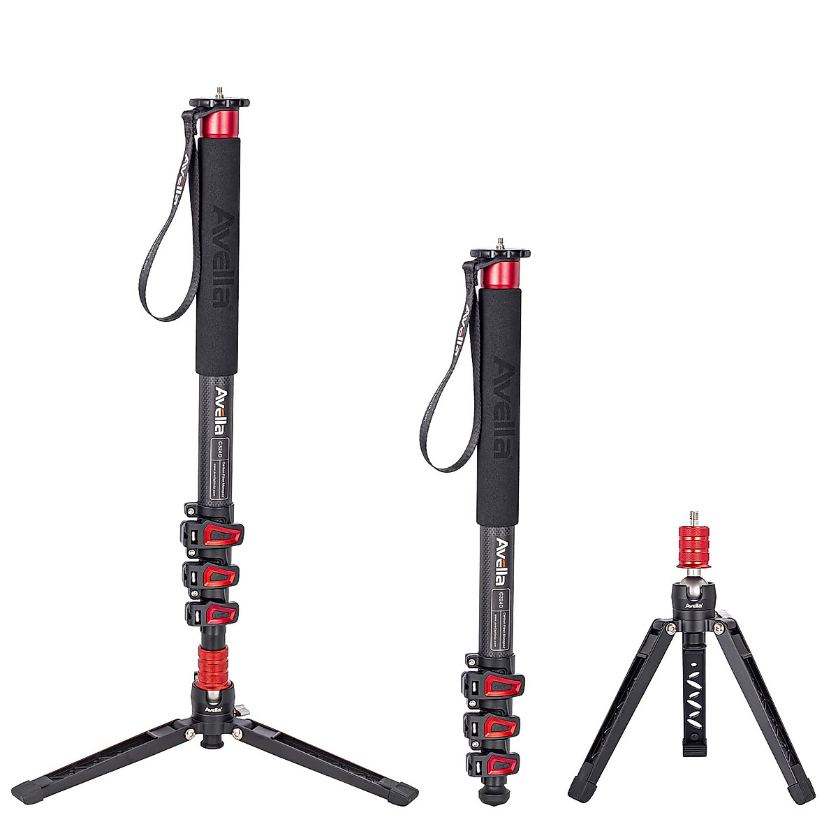 Avella C324D Carbon Fiber 67 Inch Camera Monopod Professional Telescopic Video Monopods Base Tripod for Canon Nikon Sony Olympus Panasonic DSLR Camera