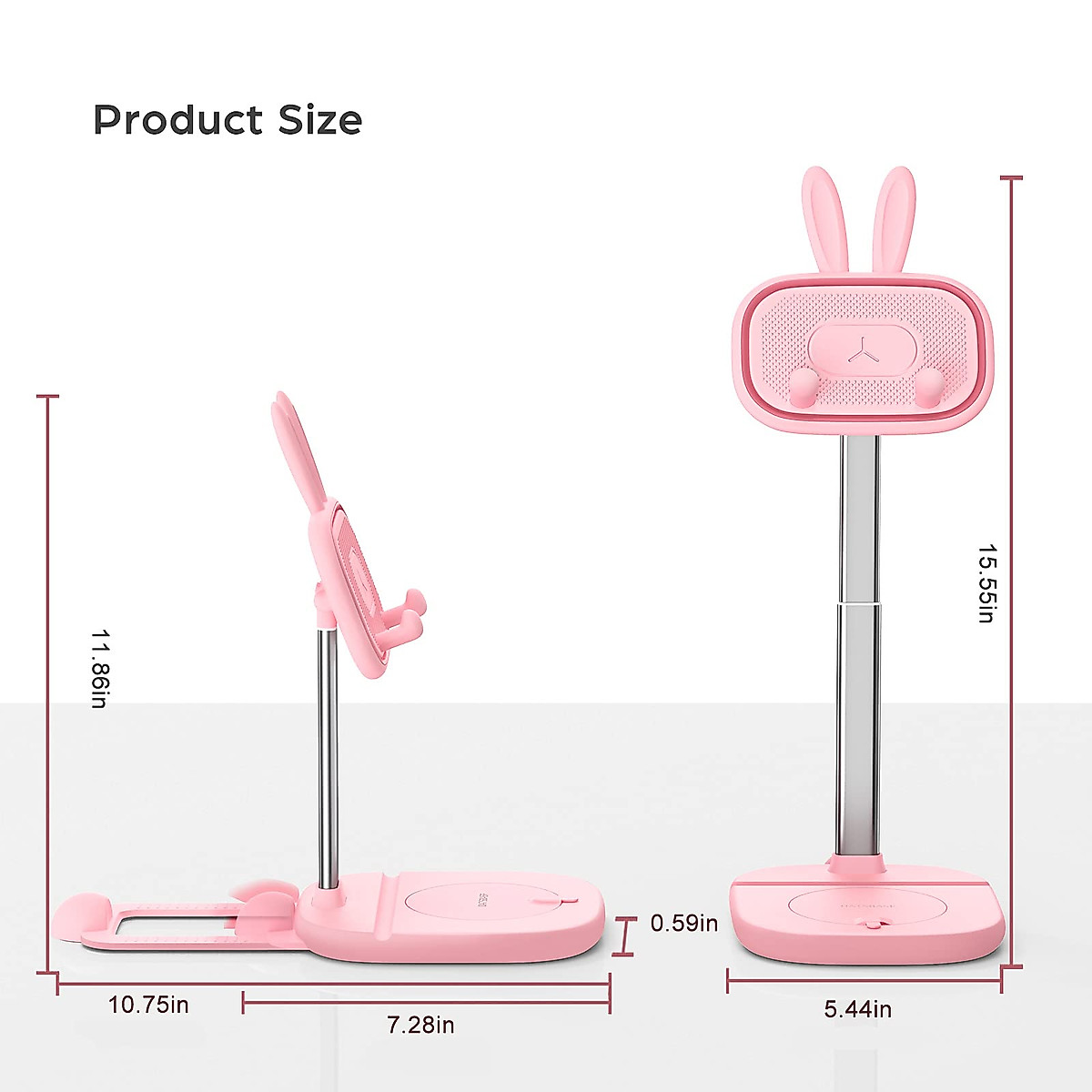 OATSBASF Cute Bunny Tablet Stand for Desk, Adjustable Height Tablet Stand Holder Dock Compatible with iPad, Pro 9.7, 10.5, 12.9 Air Mini, Tablet, Kindle, Nexus, Tab, E-Reader (4-13") (Pink Plus)