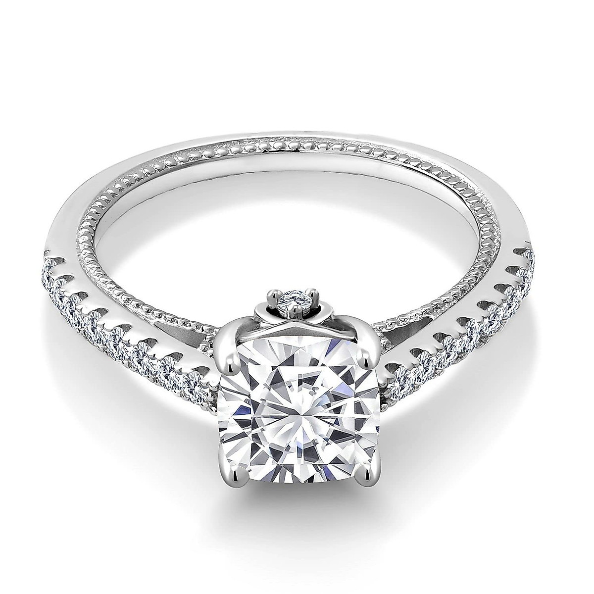 Gem Stone King 925 Sterling Silver Cushion 7MM Gemstone Birthstone and White Created Sapphire Engagement Ring | Wedding Engagement Anniversary Promise Ring For Women