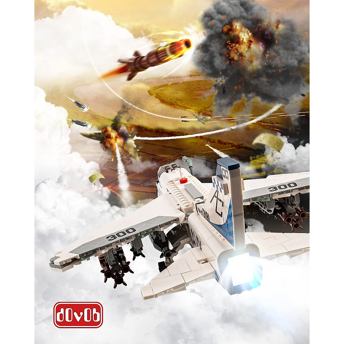 dOvOb Military A-7 Fighter Jet Building Blocks Set, Fighting Falcon Army Plane Toys as Gift for Kids or Adult (683 Pieces)