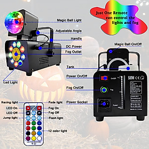 IMONE Fog Machine with Disco Light,Fog Machine Outdoor Indoor,Smoke Machine Fog 16 Colorful Led Lights Effect,Smoke Machine Wireless Remote,Party Disco Ball Lights,Fog Machine Outdoor