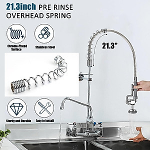 Commercial Sink Sprayer with Flexible Hose & Pre-Rinse Overhead Spring, High-Pressure Dish Spray Valve 38inch Stainless Steel Hose Easy Installation for Home Commercial Restaurant Industrial (Gray)