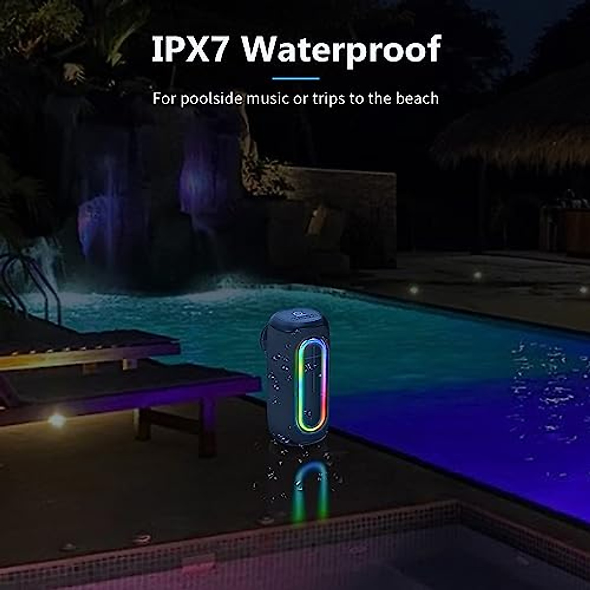 AWEI Loud Bluetooth Speakers, 40W Deep Bass Portable Wireless Speaker, Build-in MIC, IPX7 Waterproof with Dynamic RGB Light, Outdoor Bluetooth Speaker Via Bluetooth 5.3/3.5mm Aux-in/TF Card Connection