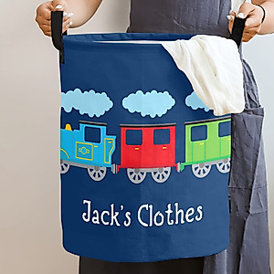 Grandkli Cartoon Train Personalized Freestanding Laundry Hamper, Custom Waterproof Collapsible Drawstring Basket Storage Bins with Handle for Clothes, Toy, 50cmx36cm