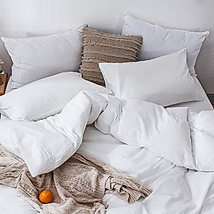 MooMee Bedding Duvet Cover Set 100% Washed Cotton Linen Like Textured Breathable Durable Soft Comfy (Off White, Queen)