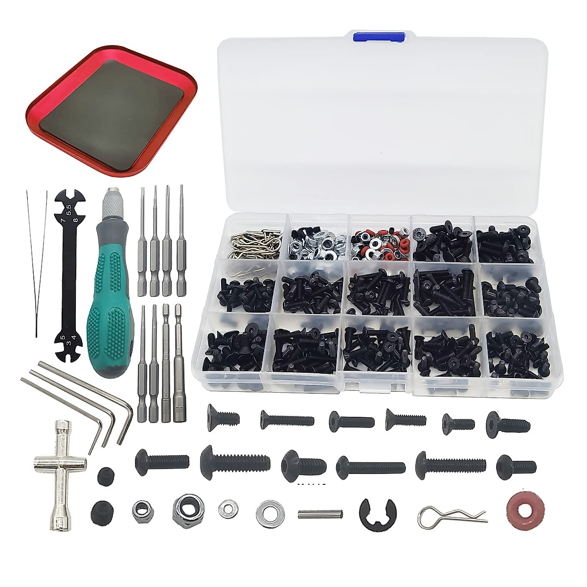 535PCS RC Screws Kit and RC Screwdrivers Hex Nut Socket Set,RC Repair Tool for Traxxas Axial Arrma HSP HPI Redcat Losi RC4WD 1/8 1/10 1/12 1/16 RC Car Truck Crawler (Red)