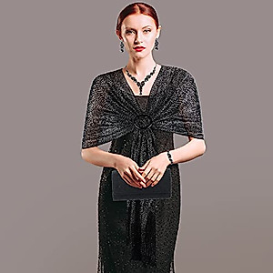 Tiamon 5 Pcs Rhinestone Jewelry Sets Silver Shawls and Wraps Formal Clutch Purses for Women Evening Dresses Bridal Weddings (Black, Glitter)