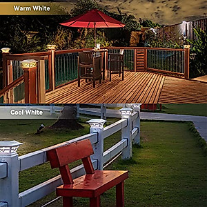 APONUO 4x4 Post Solar Lights 17 Lumens 1000mAh,Solar Post Cap Lights 2 Color Modes Fence Post Lights Solar Powered,Solar Post Lights Outdoor Waterproof for 4x4,6x6 Post Caps Wood,White,4 Pack