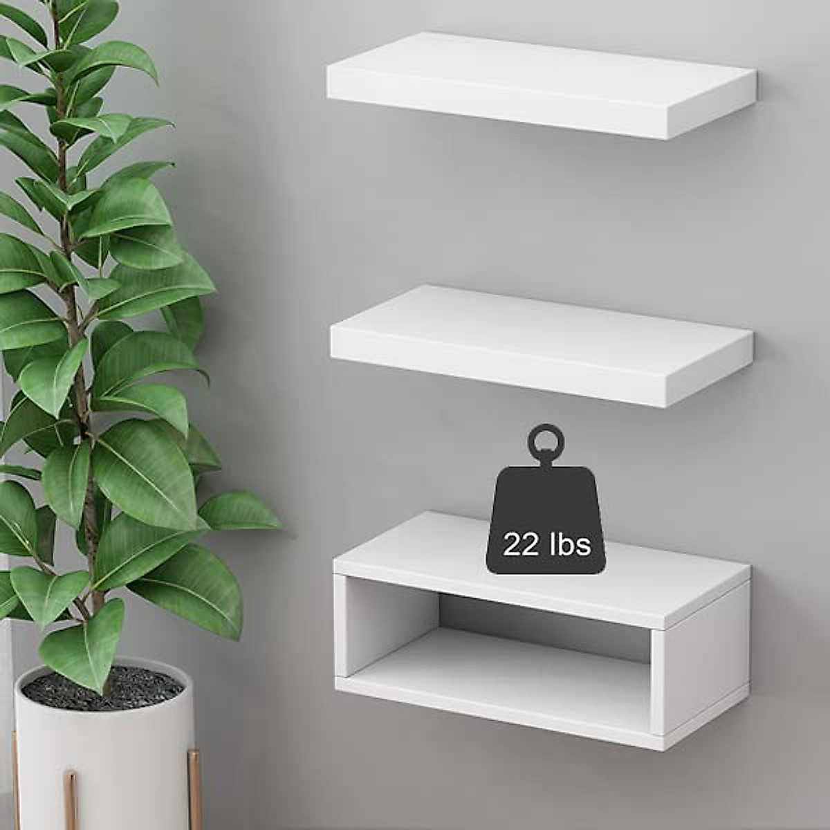 TEPLEDGE Floating Shelves Set of 3, Modern Bathroom Shelves Over Toilet with Paper Storage Rack, Wall Mounted Shelves for Kitchen, Bedroom, White