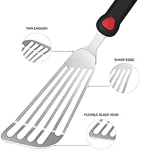 KSENDALO 13.15" Fish Spatula with Stainless Steel Blade Flexible Slotted Thin Fish Turner with a Silicone Handle Easier For Cooking Flipping Frying Grilling Egg Fish Meat or more
