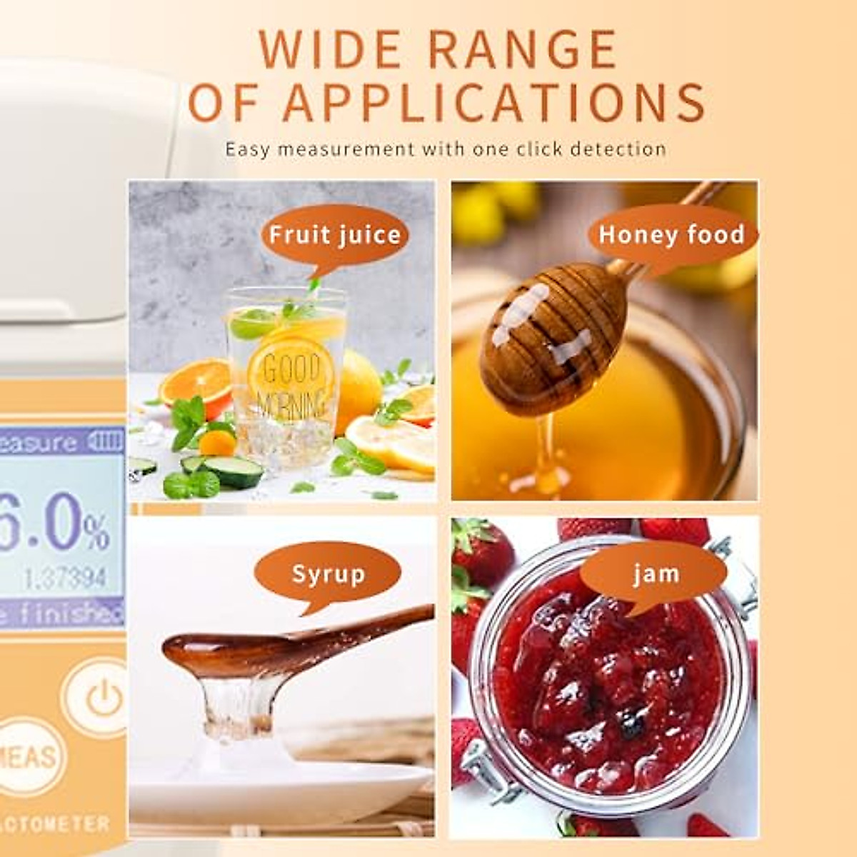 0-93% Brix Meter,Suger Tester,High Range Digital Brix Refractometer with ATC for Honey,Maple Syrup,Fruit,Beverages,Juice,Molasses,Sugary Drink,Suger Content Measurement