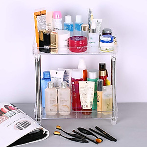 Decdeal 2-Tier Cosmetic Organizer Tray, Plastic and Stainless Steel, Rectangular
