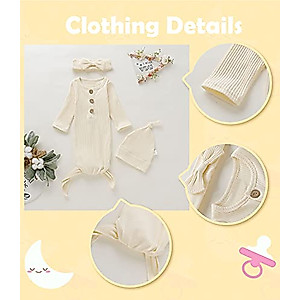 MoryGooder Newborn Cotton Nightgowns Neutral Knotted Sleeper Baby Coming Home Outfit (White,0-6 Months)