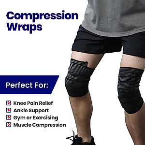 Elastic Knee Compression Sleeve Bandage Wraps | Knee Support Straps for Legs, Thighs, Hamstrings Ankle & Elbow Joints Reduce Swelling | Lymphatic Relief & Elastic Bandage | Women & Men (Small 59 Inch)