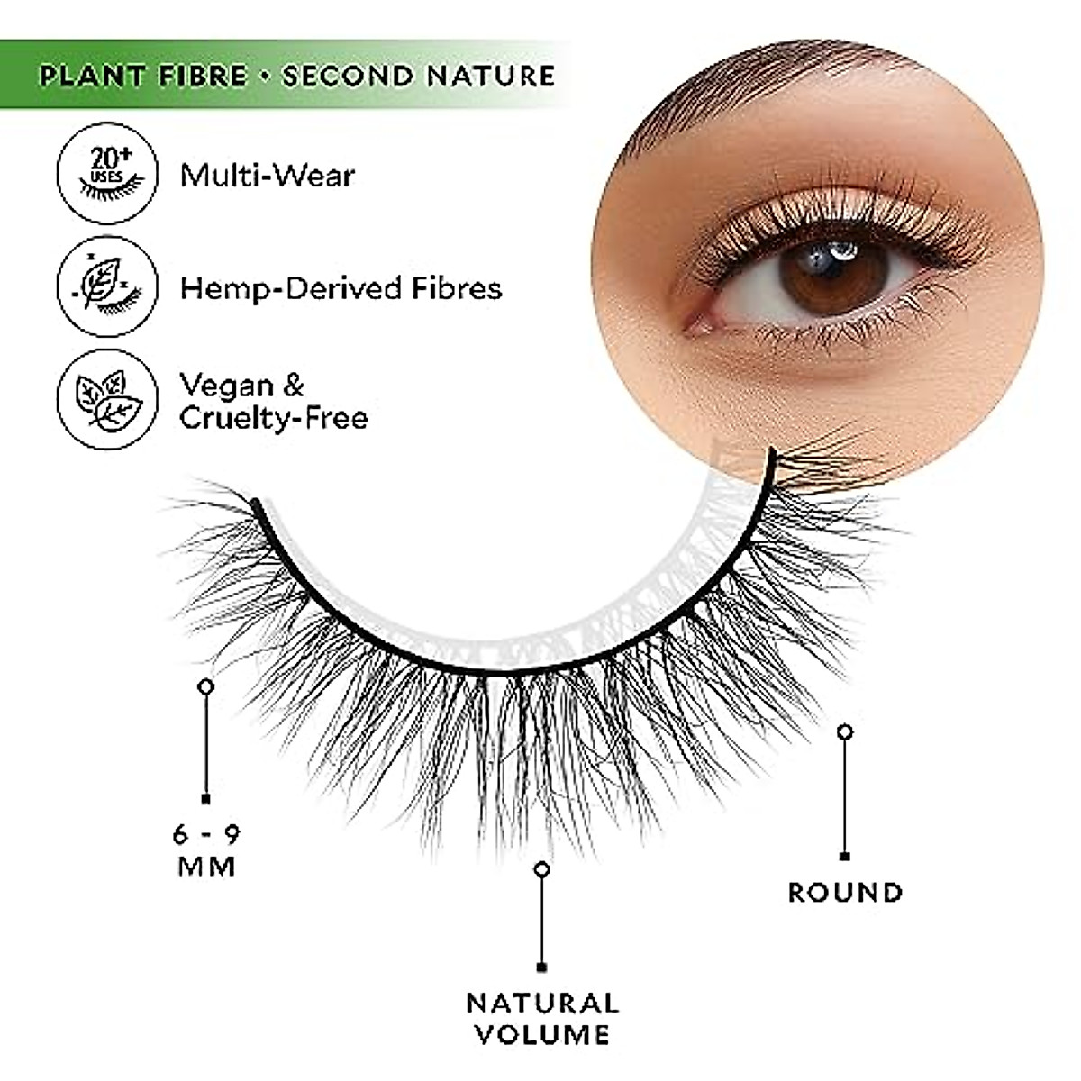 Velour Plant Fibre Lashes - A New Leaf - Hemp-Derived False Eyelashes - Lightweight, Reusable, Handmade - Wear up to 25 Times - Natural Fake Lashes - 100% Vegan, Soft and Comfortable, All Eye Shapes