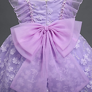 Infant Baby Flower Girls Dress Flutter Ruffle Bowknot Tutu Dress Christening Baptism Gown Toddler Little Princess Pageant Wedding First Communion Birthday Party Beaded Tulle Dress Purple 6-12 Months
