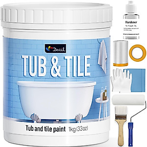 DWIL Tub and Tile Refinishing Kit,Tub Refinishing Kit White Bathtub Paint, Quick-Dry Tub Paint Water Based Tile Paint for Wall & Floor, Sink Paint for Bathroom, Kitchen, Toilets, Semi-Gloss White, 50-55sq.ft