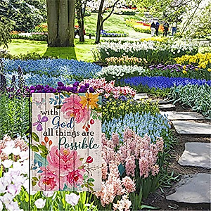 Artofy with God all Things are Possible Spring Home Decorative Garden Flag, Summer House Yard Religious Outdoor Peony Flower, Fall Inspirational Butterfly Faith Outside Farmhouse Small Decor 12 x 18