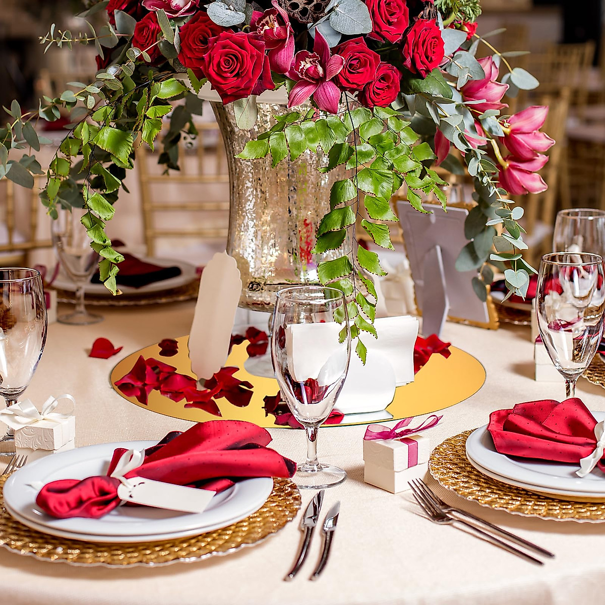 Thyle 12 Pcs 10 Inch Acrylic Round Mirrors for Tables Centerpieces Circle Mirrors Candle Plates for Wall Wedding Table Centerpieces Round Mirror Tray for Baby Shower Party, Thickness 1 mm (Gold)