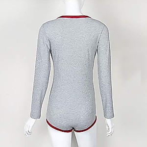 Roselux Women's Sexy Deep V Neck Shorts Long Sleeve Knitted One Piece Bodysuit Bodycon Rompers Overall (598#Gray,M)