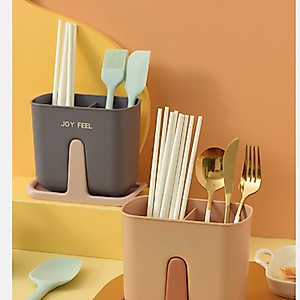 JTJMJTJ Plastic Cutlery Storage Organizer with Draining Tray - Kitchen Cabinet Divided Pantry Basket for Forks, Knives, Spoons (Purple,1 pack)