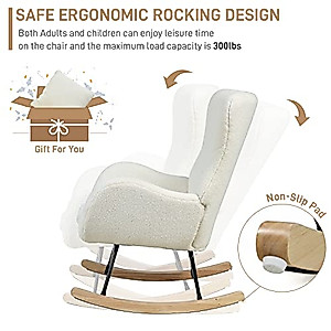 FUNNIU Rocking Chair Nursery, Glider Chair for Baby Nursing with Cushion Teddy Velvet Upholstered Indoor Glider Rocker Comfy Armchair Living Room Chair Accent Chair with High Backrest and Armrests