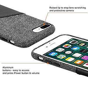 Lopie [Sea Island Cotton Series] iPhone 7 Plus/iPhone 8 Plus Case with Card Holder, Fabric Slim Back Cover with Leather Card Slot Design, Black