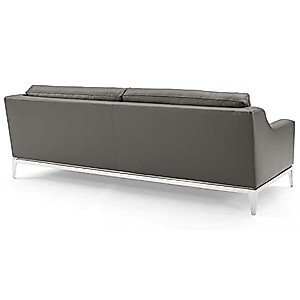 Modway Harness 83.5" Leather Sofa in Gray with Stainless Steel Base