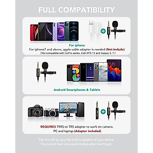 PoP voice Upgraded Lavalier Lapel Microphone, Omnidirectional Condenser Mic for Apple iPhone iPad Mac Android Smartphones, Youtube, Interview, Studio, Video, Recording,Noise Cancelling Mic