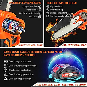 POTENCO Mini Chainsaw, Small Handheld Power Chain Saws, Powered Mini Chainsaws Cordless with Security Lock and 2 Battery, 4-Inch Electric Chainsaw for Tree Branch Wood Cutting