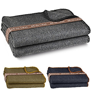 Jmr Usa Inc. Military Wool Blanket for Camping and Everyday Use, Fire Retardant Extra Thick and Warm Outdoor Wool Blanket, 70% Wool, Grey, Size 62X84.