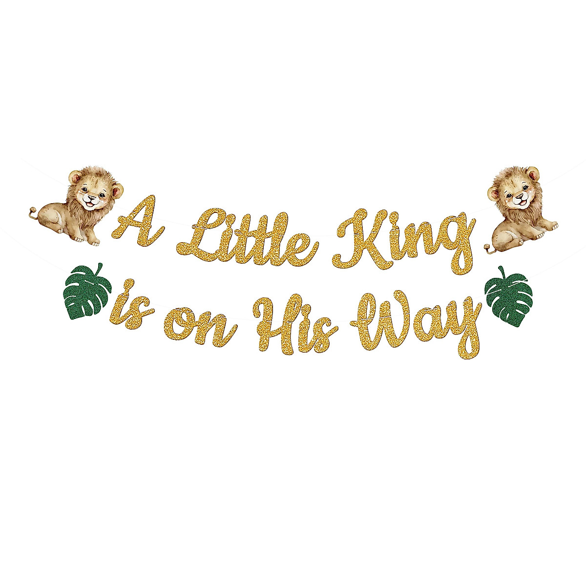 A Little King is on His Way Banner, Gold Glitter Welcome Baby Boy Party Banner, Lion Baby, Safari Jungle Baby Shower Party Decorations