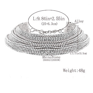 YERTTER Women Waterfall Rhinestone Chain Multilayered Chain Full Crystal Tight Sparkly Choker for Party Prom Vacation (Silver)