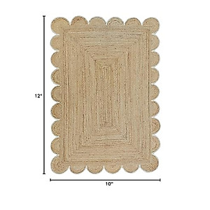 RAJPUTANA Rug Weaving Village Scalloped Natural Jute Area Rug, Hand Woven Classic Rug Kitchen Rugs, Rugs for Living & Bedroom (Off White, 2'6''x6')