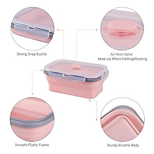 Collapsible Food Storage Containers with Airtight Lid, 16.9 oz, Compact Kitchen Stacking Silicone Collapsible Meal Prep Container Set for Leftover, Microwave Freezer Dishwasher Safe, Pink, Set of 4