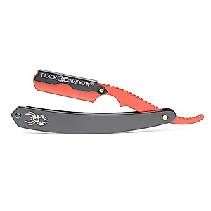 Barber Straight Razor, Professional Barber Straight Edge Razor - Barber Razor Compatible with Straight Razor Edge for Barber by Black Widow (1.5mm) (Red and Matte Black)