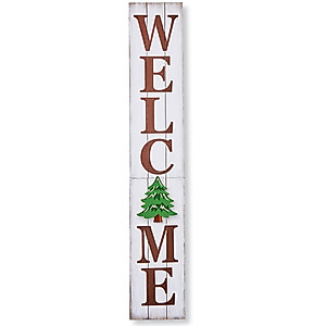 Collections Etc 8-Piece Vertical Multi-Season Wooden Welcome Sign Decor with Magnetic Backing - Seasonal Outdoor Home Decoration for Front Porch, Door, Wall - 46" x 8"