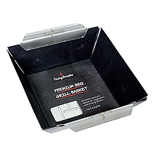 tastysmoke® Premium stainless steel grill basket usable as vegetable basket, fish grill basket and grill tray - universally applicable and particularly durable grill pan for the grill - the ideal grill accessory (Medium Basket)