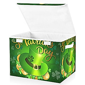 WELLDAY Green Hat St. Patrick's Day Storage Baskets Foldable Cube Storage Bin with Lids and Handle, 16.5x12.6x11.8 In Storage Boxes for Toys, Shelves, Closet, Bedroom, Nursery