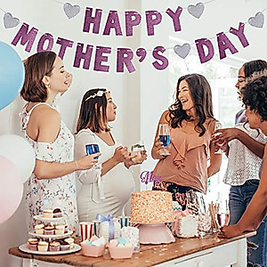 FEPITO 3Pcs Happy Mother's Day Banner Garland Glitter Mother’s Day Decorations Best Mom Ever Decorations Best from Daughter and Son