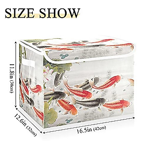 RunningBear Asian Ink Fish Large Storage Bins with Lid Collapsible Storage Bin Closet Storage Bins Foldable Storage Bins for Living Room Car