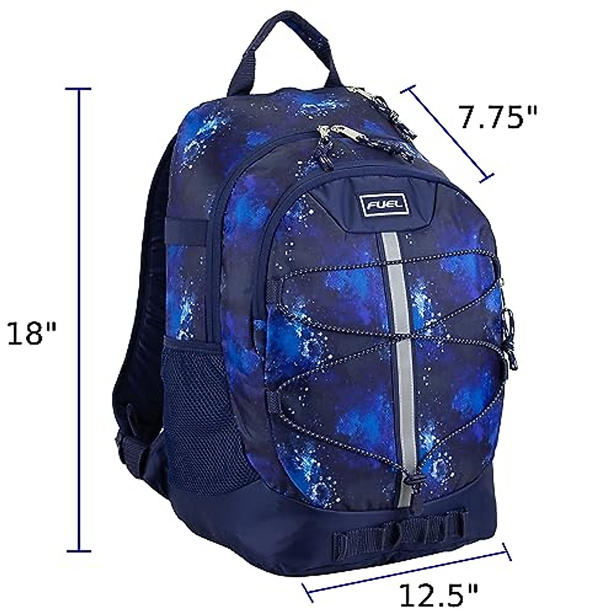 FUEL 18” Unisex Backpack Terra Sport Spacious Dual Compartment w/Laptop Sleeve and Bungee for Travel, College, Work - Dark Blue Galaxy