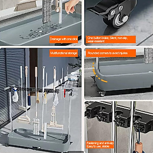 IGZVMBO Hanging Broom Mop Holder, Hand Trucks Broom, Movable Commercial Mop Rack, Cleaning Cart On Wheels, Tool Storage for Garage Garden Closet, 62x40x96cm(6slots), Silver